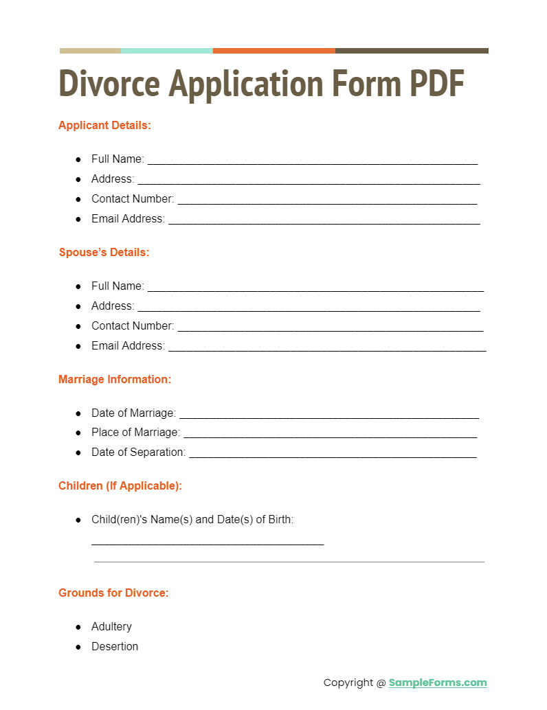 FREE 9+ Divorce Application Form Samples, PDF, MS Word, Google Docs