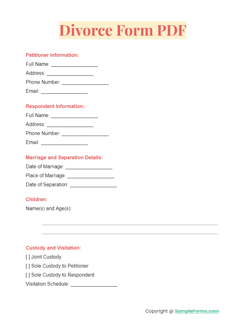FREE 20+ Divorce Form Samples, PDF, MS Word, Google Docs