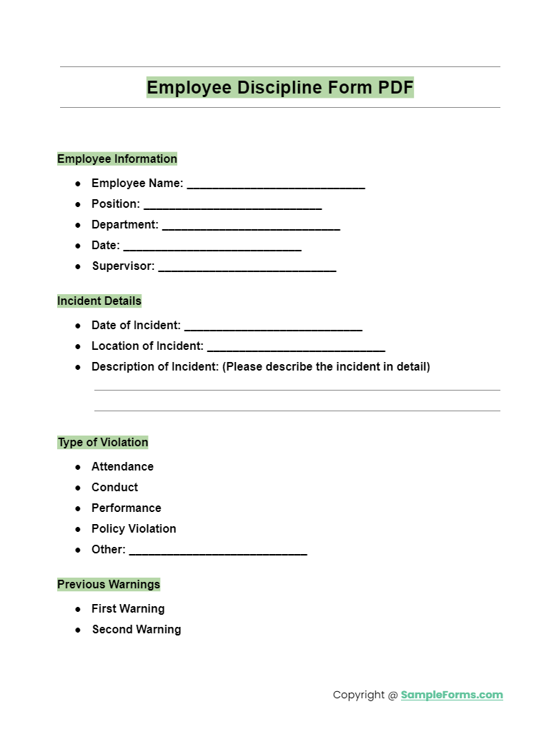 FREE 11+ Employee Discipline Form Samples, PDF, MS Word, Google Docs