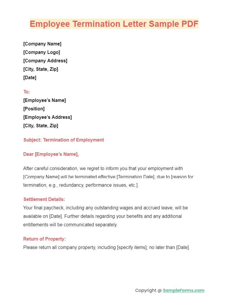 FREE 10+ Employee Termination Letter Samples, PDF, MS Word, Google Docs