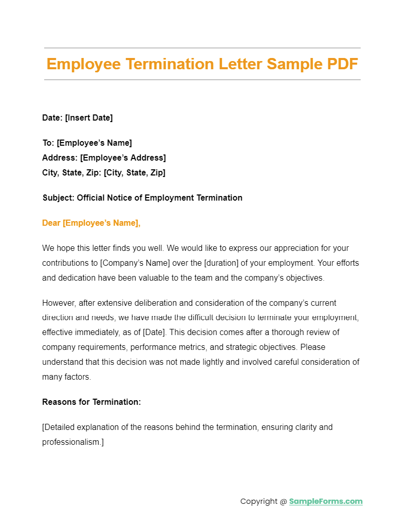 FREE 12+ Employment Termination Letter Samples, PDF, MS Word, Google Docs