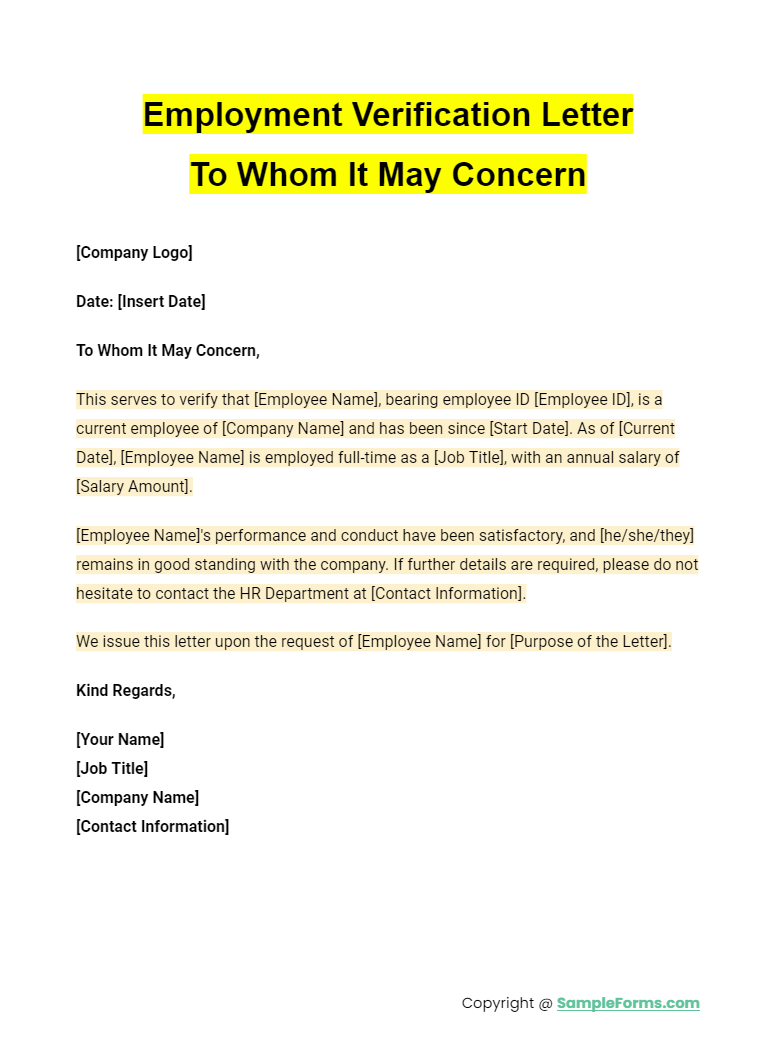 FREE 11+ Employee Verification Letter Samples, PDF, MS Word, Google Docs