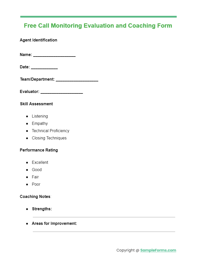 FREE 7+ Call Monitoring Evaluation Form Samples, PDF, MS Word, Google ...
