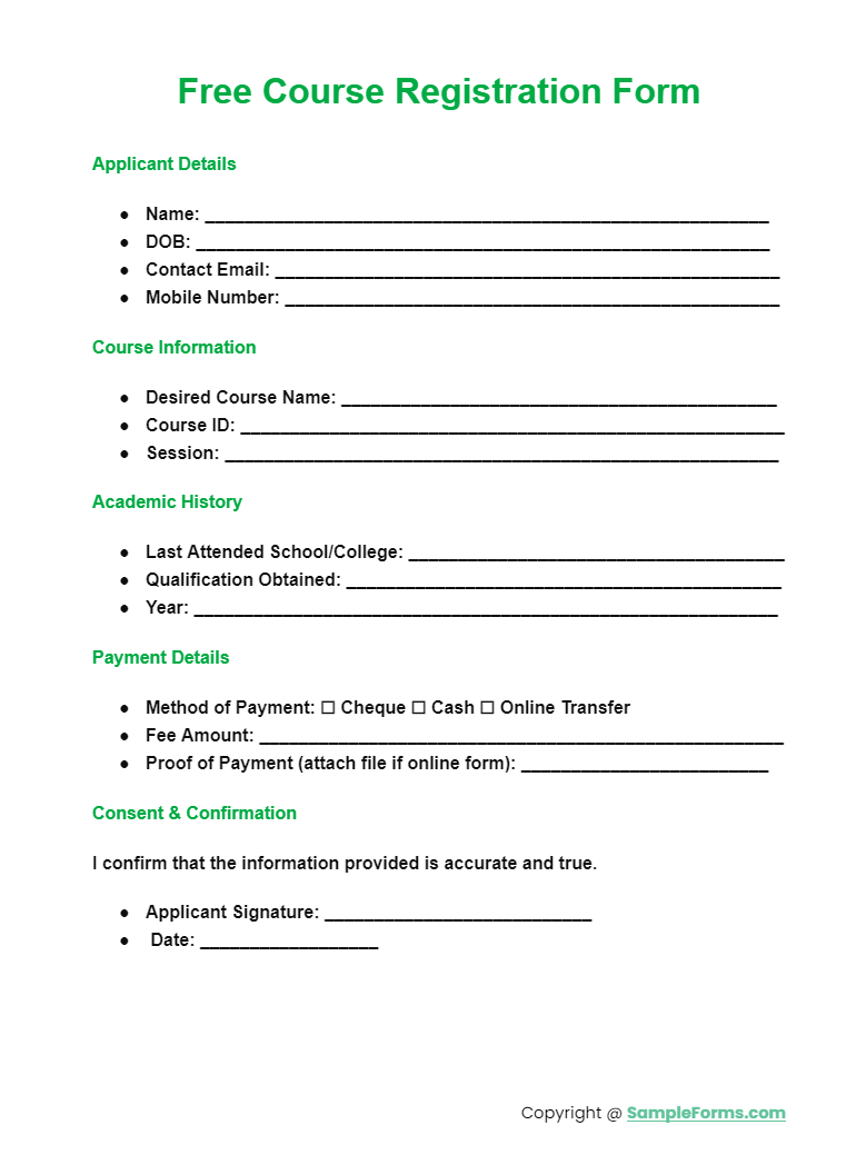 FREE 17+ Course Registration Form Samples, PDF, MS Word, Google Docs, Excel