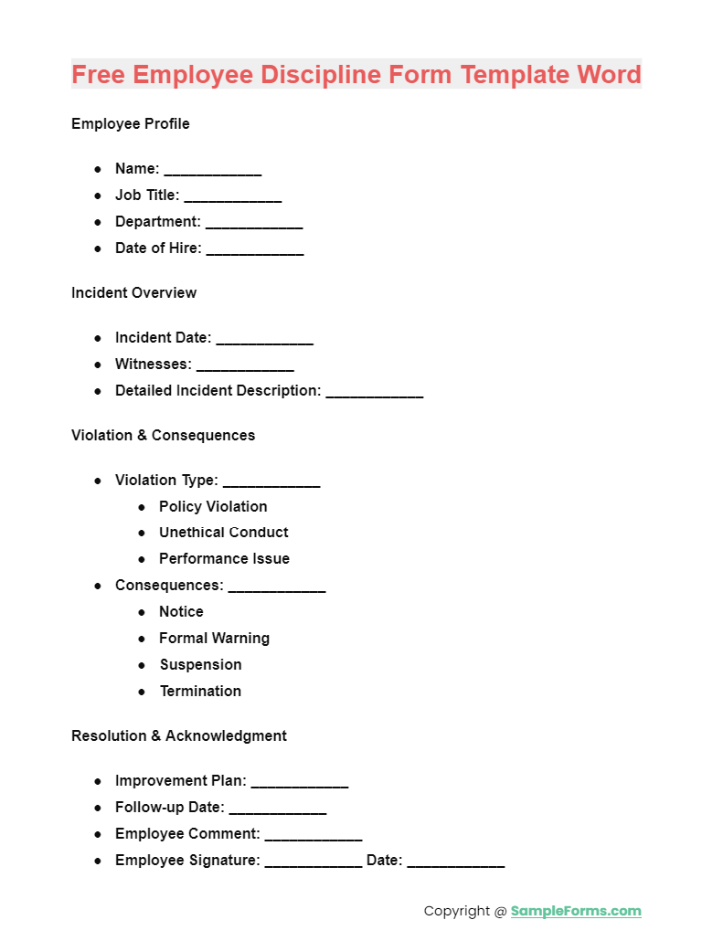 FREE 11+ Employee Discipline Form Samples, PDF, MS Word, Google Docs
