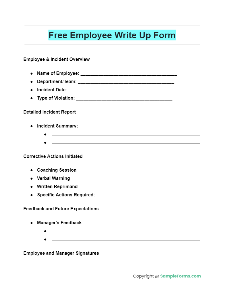 FREE 11+ Employee Write Up Form Samples, PDF, MS Word, Google Docs