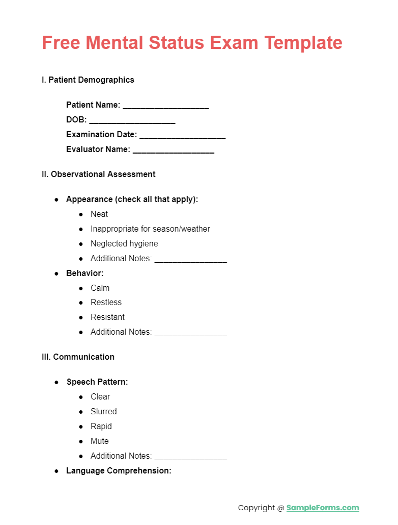 FREE 12+ Mental Status Exam Form Samples, PDF, MS Word, Google Docs
