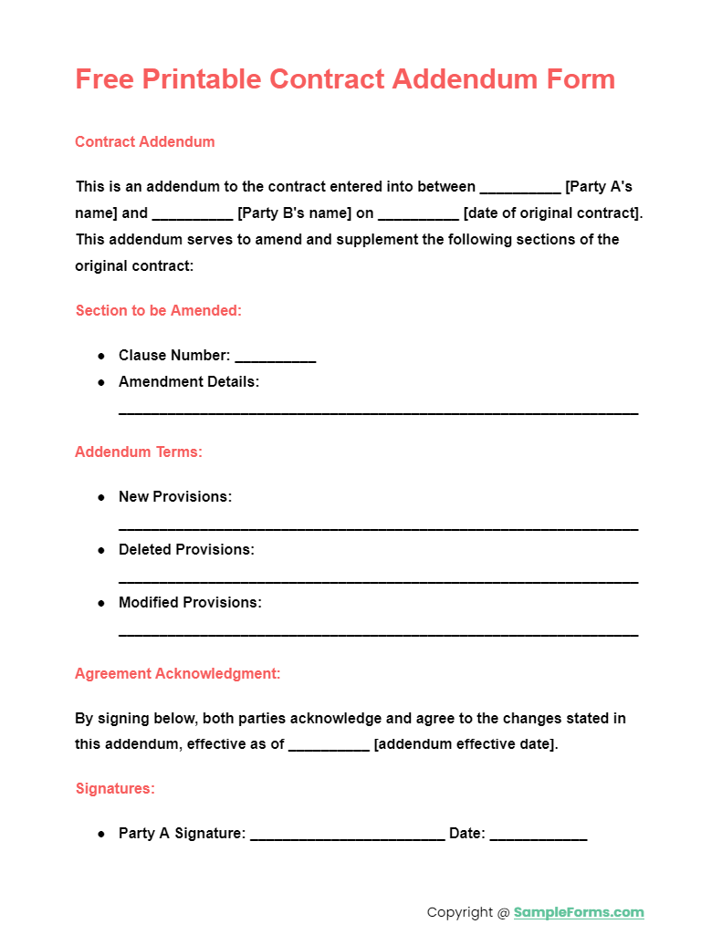 FREE 13+ Contract Addendum Form Samples, PDF, MS Word, Google Docs, Excel