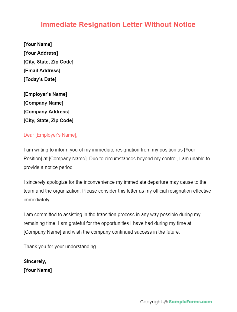 FREE 15+ Immediate Resignation Letter Samples, PDF, MS Word, Google Docs