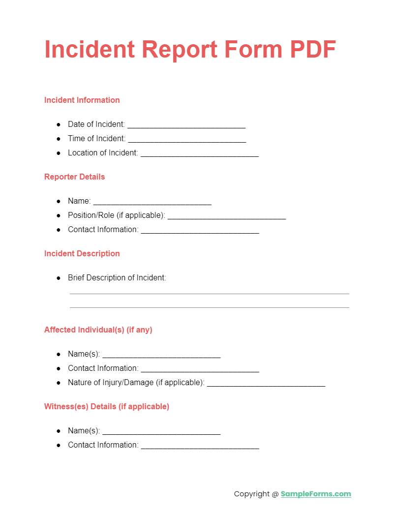 FREE 13+ Incident Report Form Samples, PDF, MS Word, Google Docs
