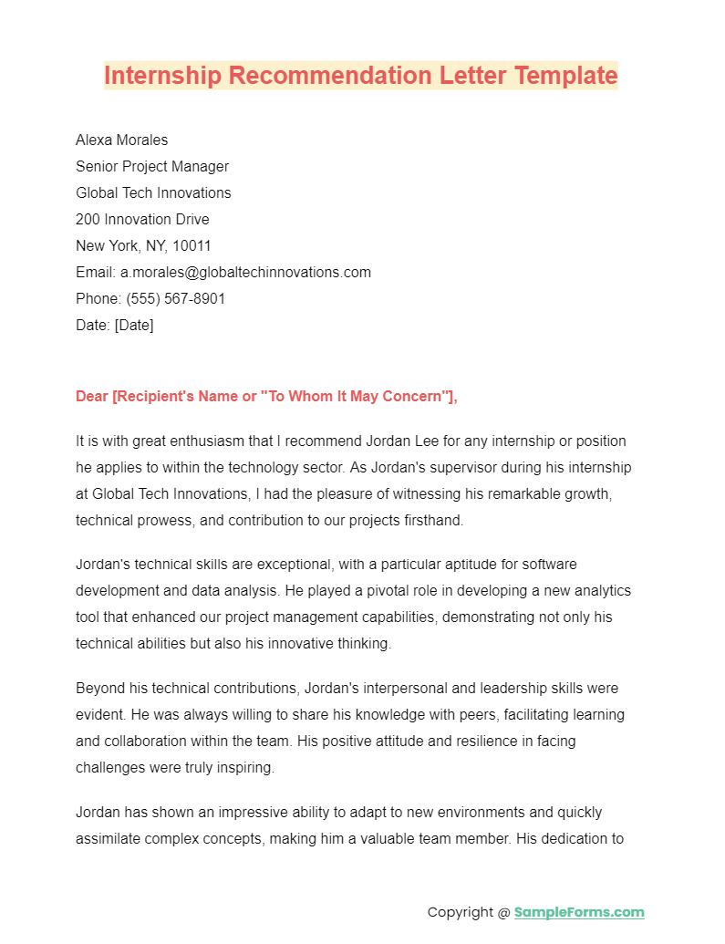 FREE 9+ Internship Recommendation Letter Samples, PDF, MS Word, Google Docs