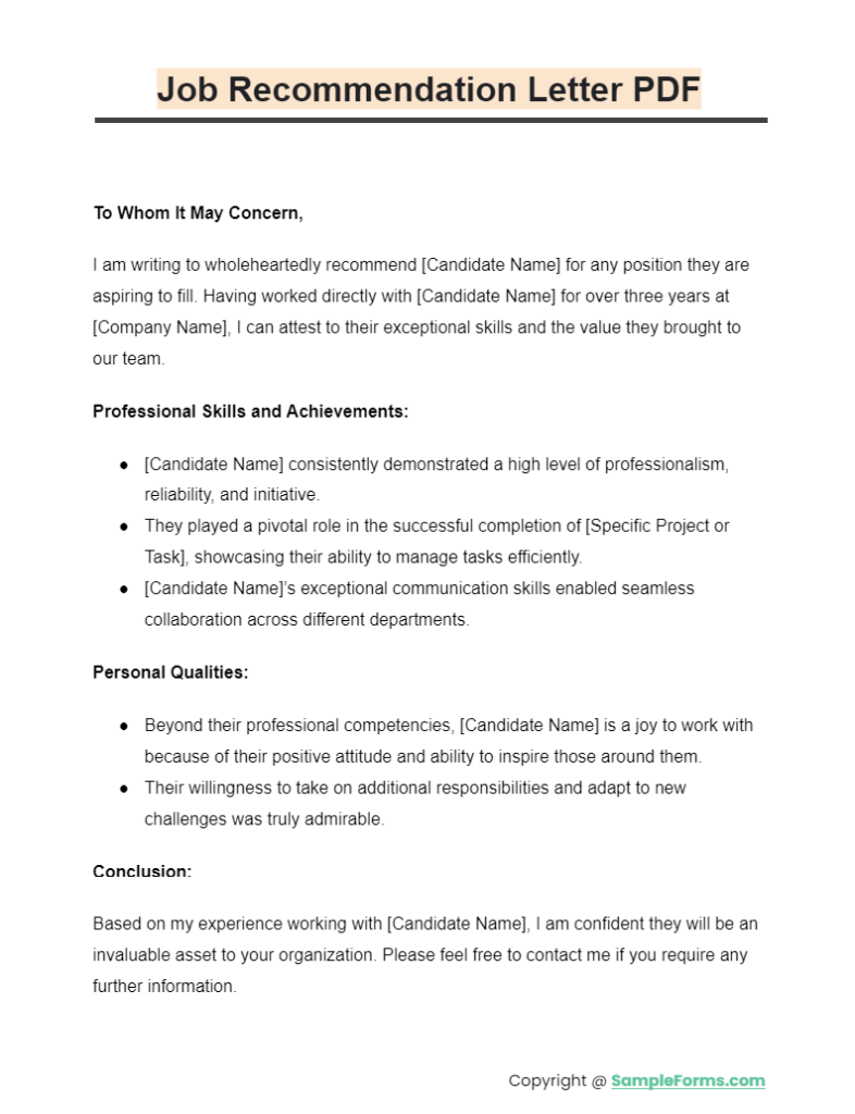 FREE 11+ Job Recommendation Letter Samples, PDF, MS Word, Google Docs