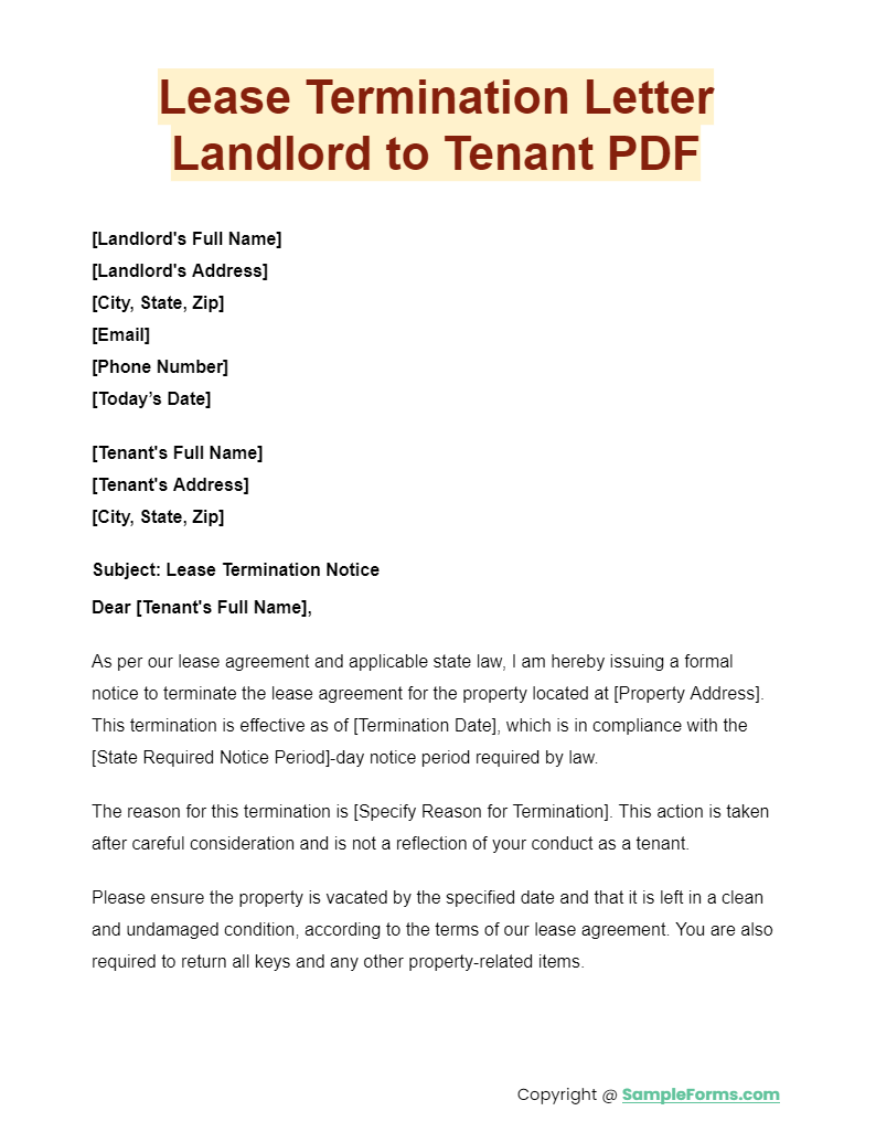 FREE 10+ Lease Termination Letter Samples, PDF, MS Word, Google Docs