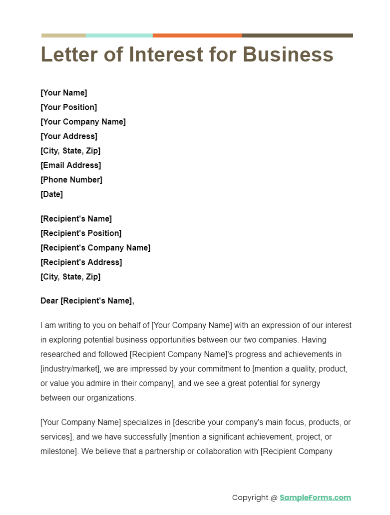 FREE 11+ Letter of Interest Samples, PDF, MS Word, Google Docs