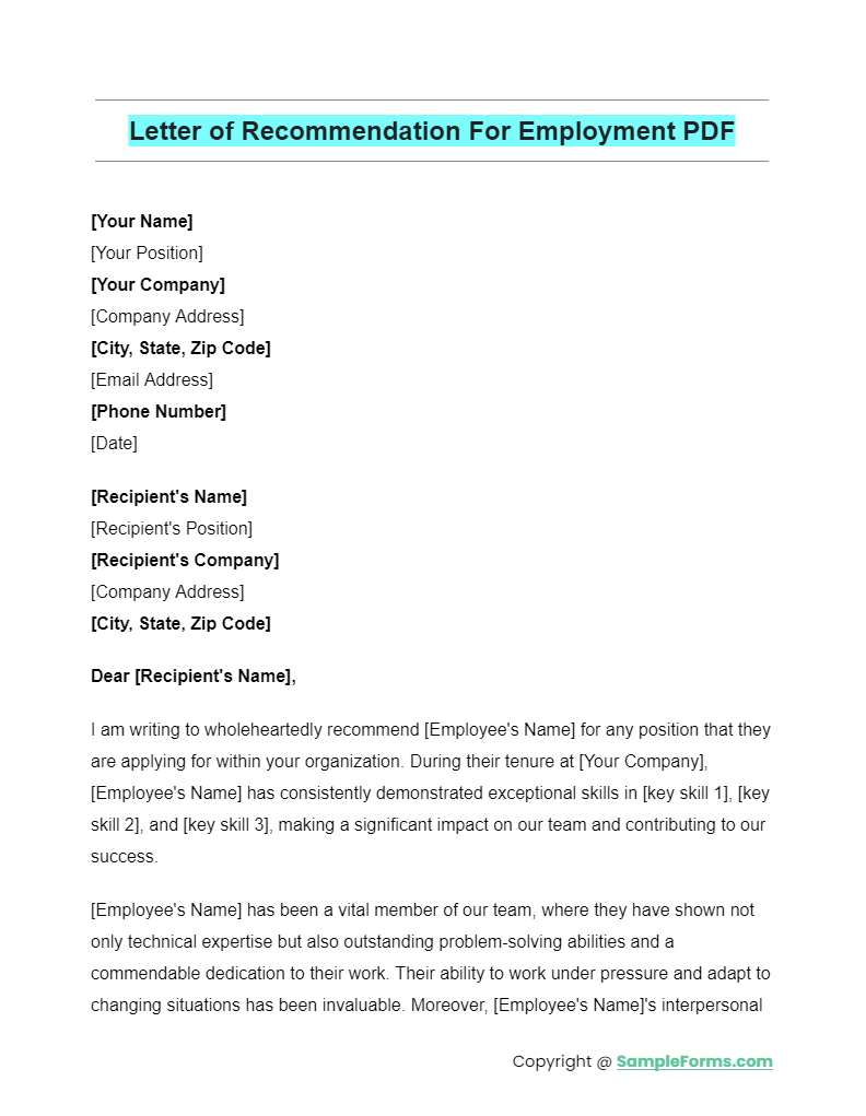FREE 10+ Letter of Recommendation For Employment Samples, PDF, MS Word ...