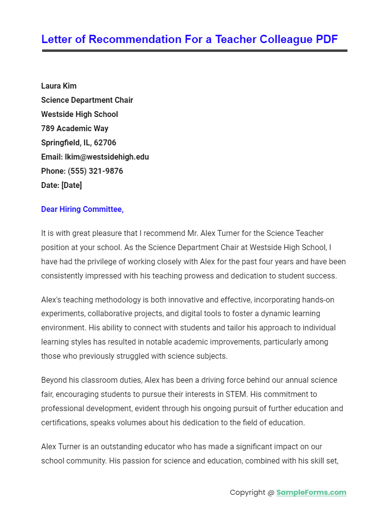 FREE 10+ Teacher Letter of Recommendation Samples, PDF, MS Word, Google ...