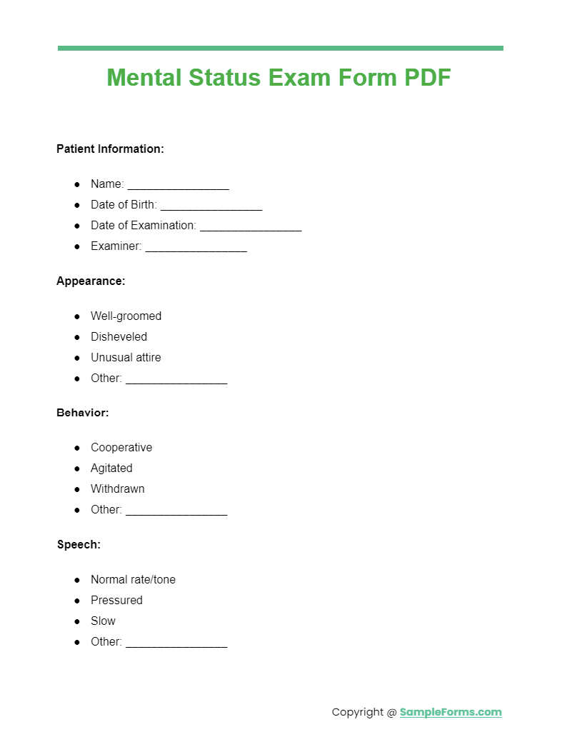 FREE 12+ Mental Status Exam Form Samples, PDF, MS Word, Google Docs