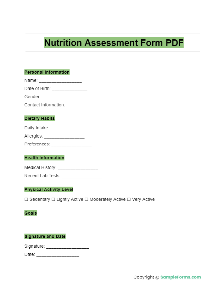 FREE 16+ Nutrition Assessment Form Samples, PDF, MS Word, Google Docs