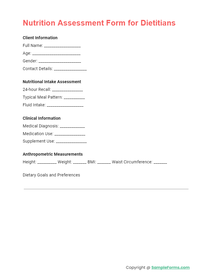 FREE 16+ Nutrition Assessment Form Samples, PDF, MS Word, Google Docs
