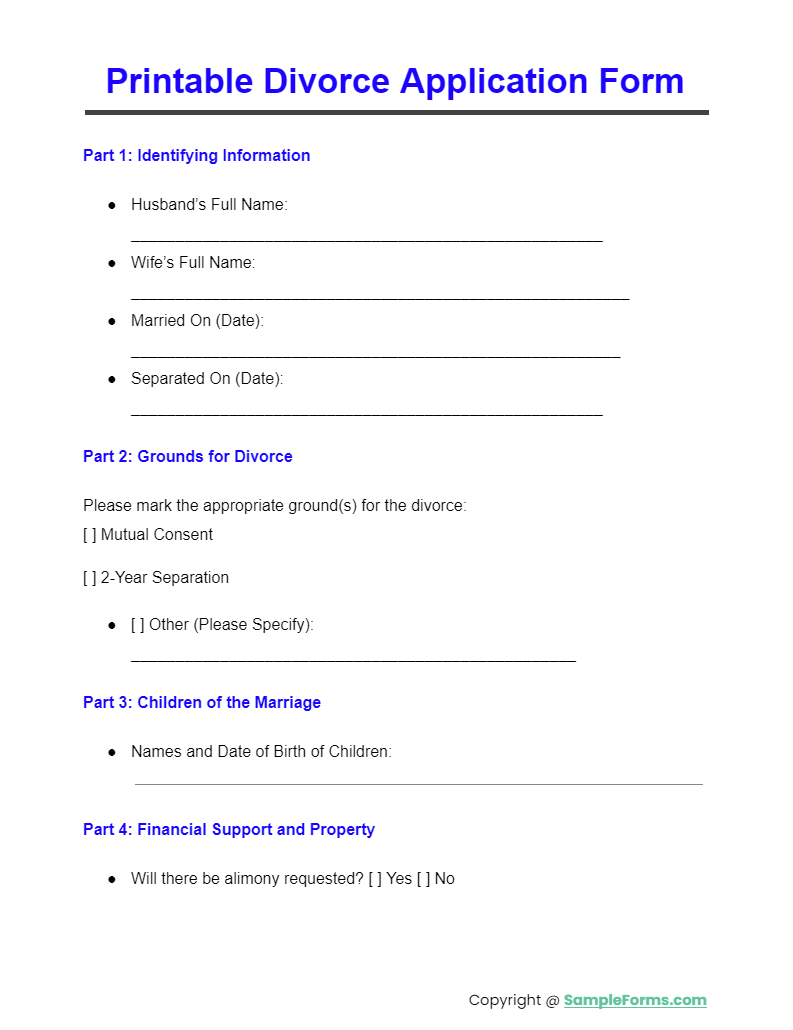 FREE 9+ Divorce Application Form Samples, PDF, MS Word, Google Docs