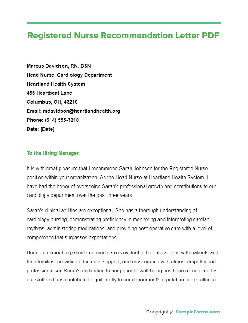 FREE 9+ Registered Nurse Recommendation Letter Samples, PDF, MS Word ...