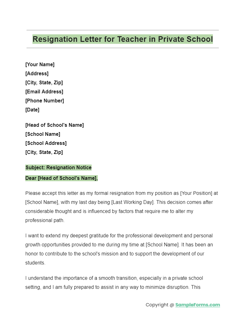 FREE 11+ Teacher Resignation Letter Samples, PDF, MS Word, Google Docs
