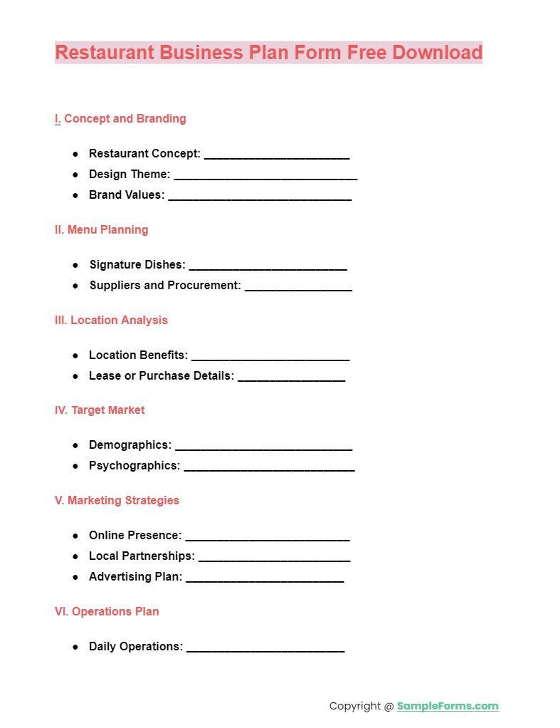 FREE 9+ Restaurant Business Plan Form Samples, PDF, MS Word, Google Docs