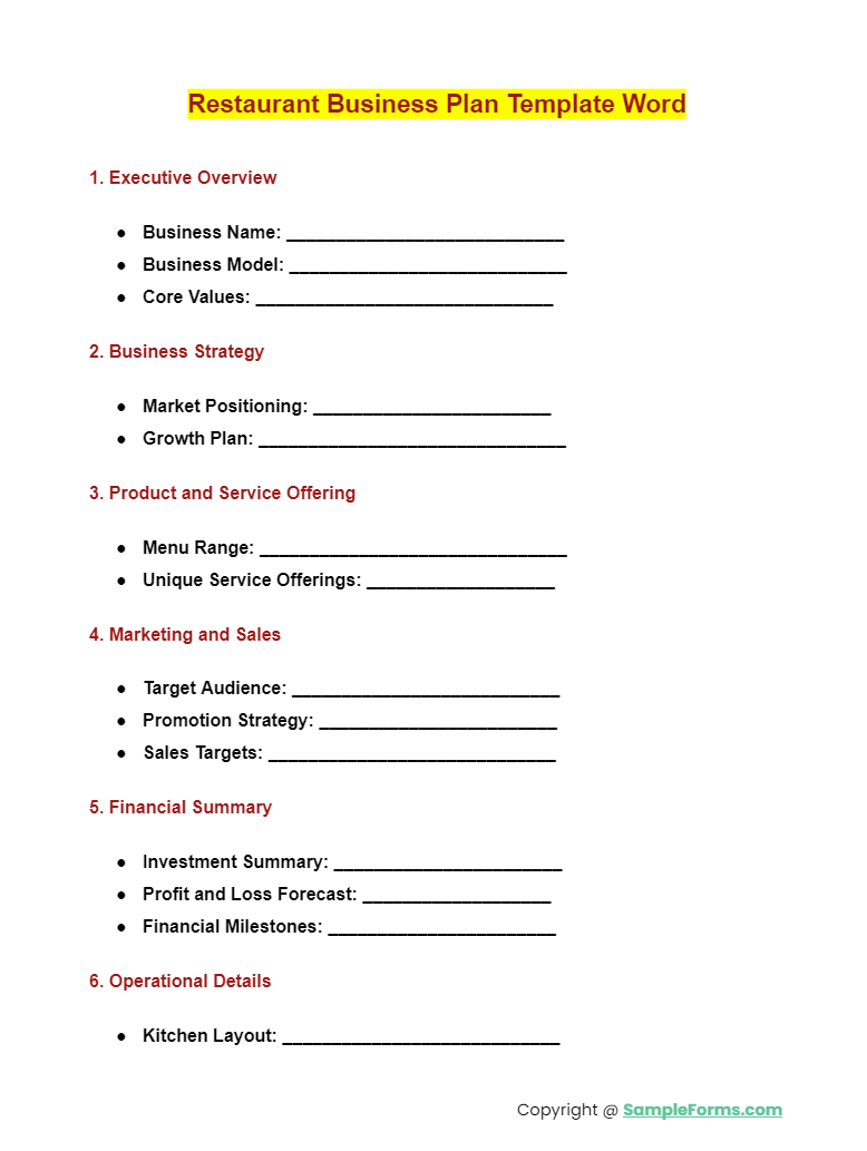 FREE 9+ Restaurant Business Plan Form Samples, PDF, MS Word, Google Docs
