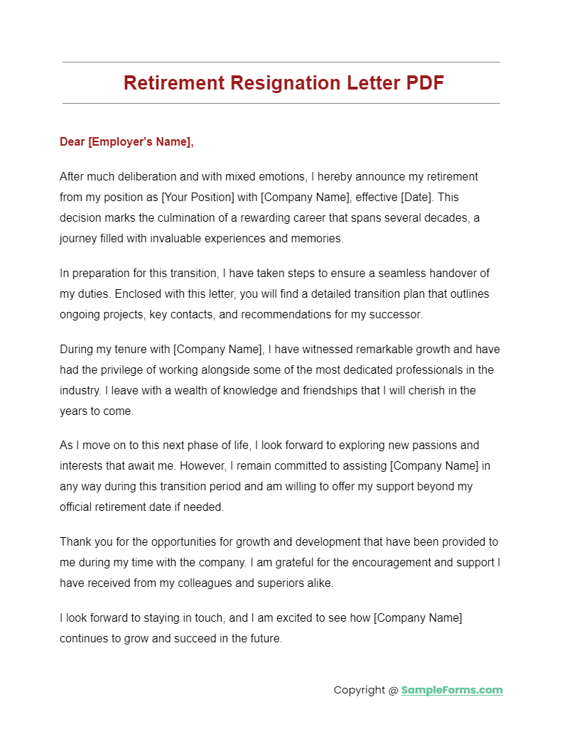 FREE 9+ Retirement Resignation Letter Samples PDF, MS Word, Google Docs