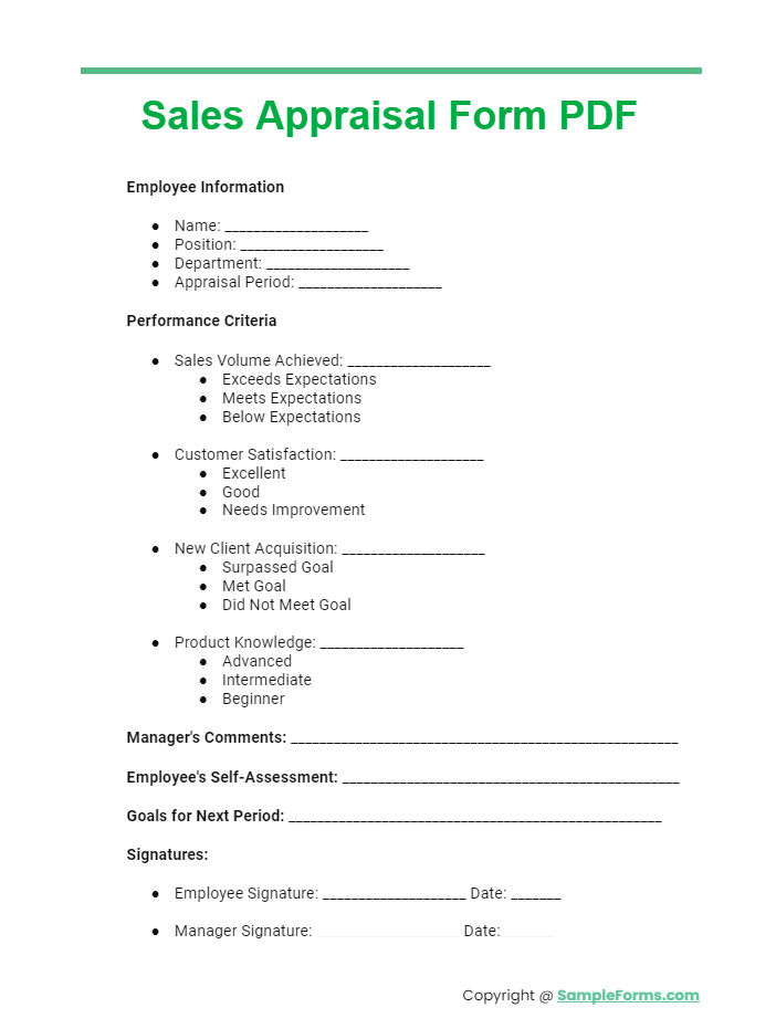 FREE 10+ Sales Appraisal Form Samples, PDF, MS Word, Google Docs