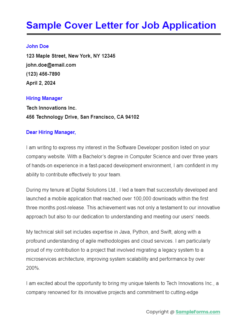 FREE 17+ Cover Letter Samples, PDF, MS Word, Google Docs