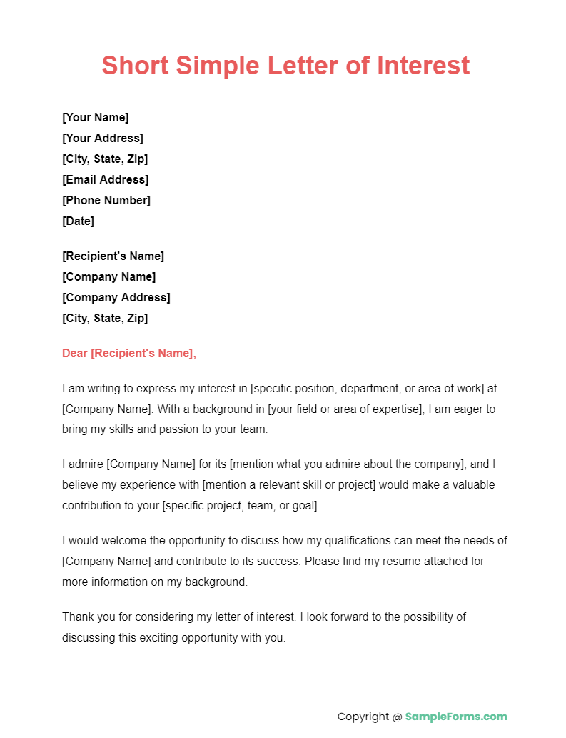 FREE 11+ Letter of Interest Samples, PDF, MS Word, Google Docs