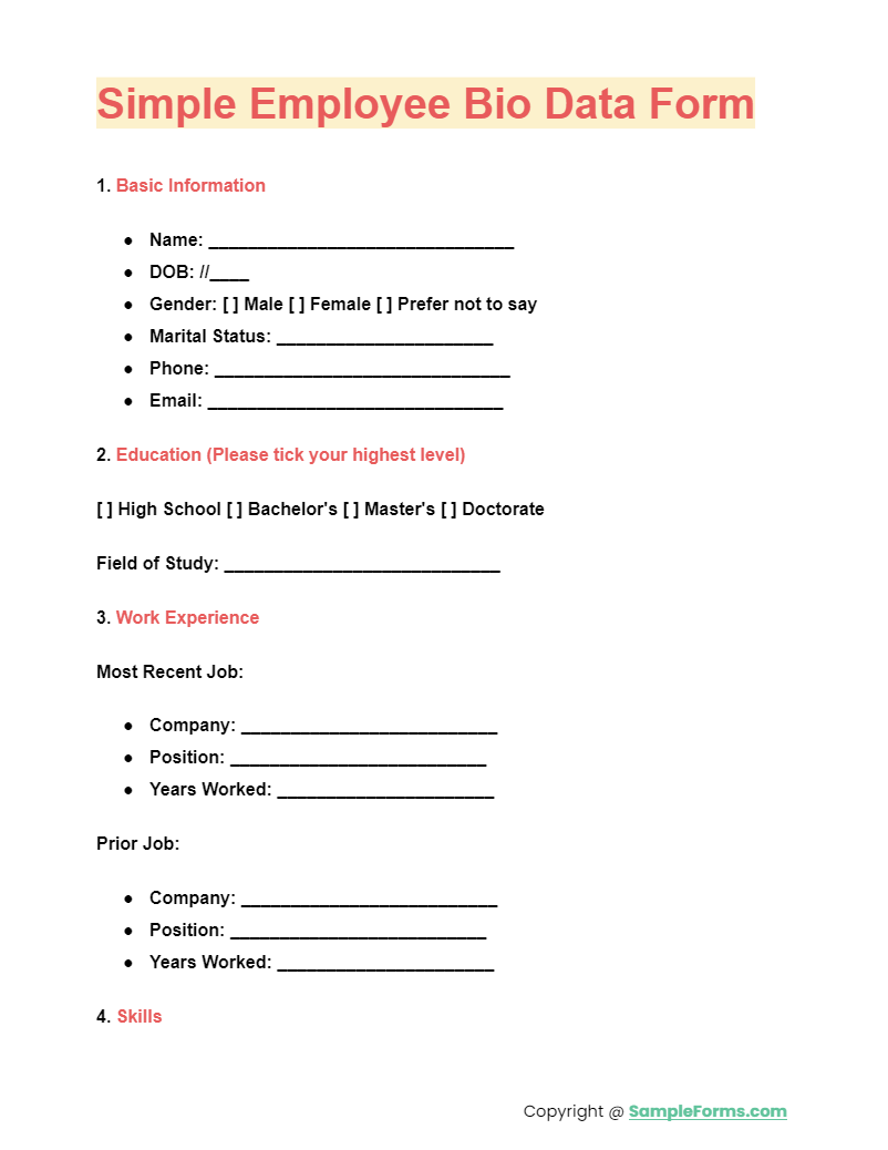 FREE 11+ Employee Bio-Data Form Samples, PDF, MS Word, Google Docs