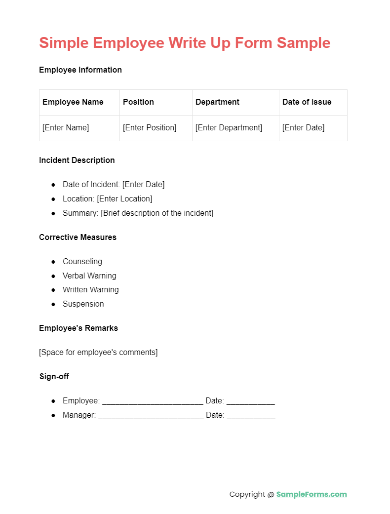 FREE 11+ Employee Write Up Form Samples, PDF, MS Word, Google Docs