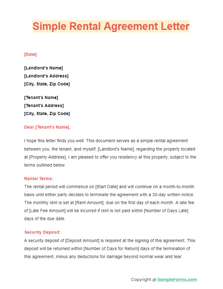 FREE 11+ Rental Agreement Letter Samples, PDF, MS Word, Google Docs