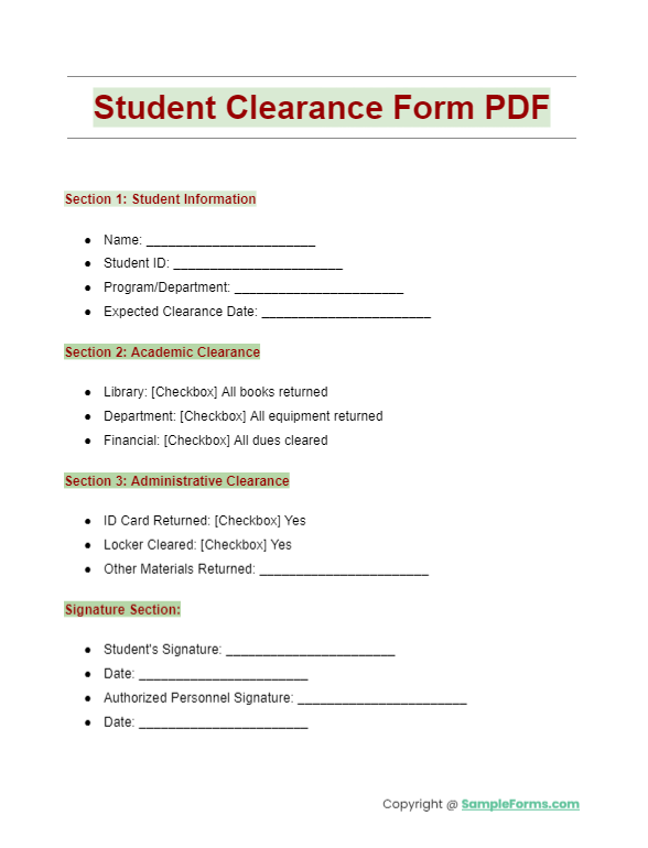 FREE 18+ Student Clearance Form Samples, PDF, MS Word, Google Docs