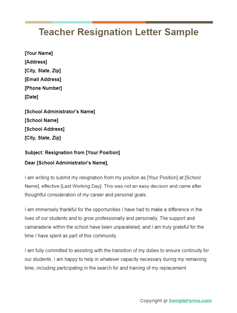 FREE 11+ Teacher Resignation Letter Samples, PDF, MS Word, Google Docs