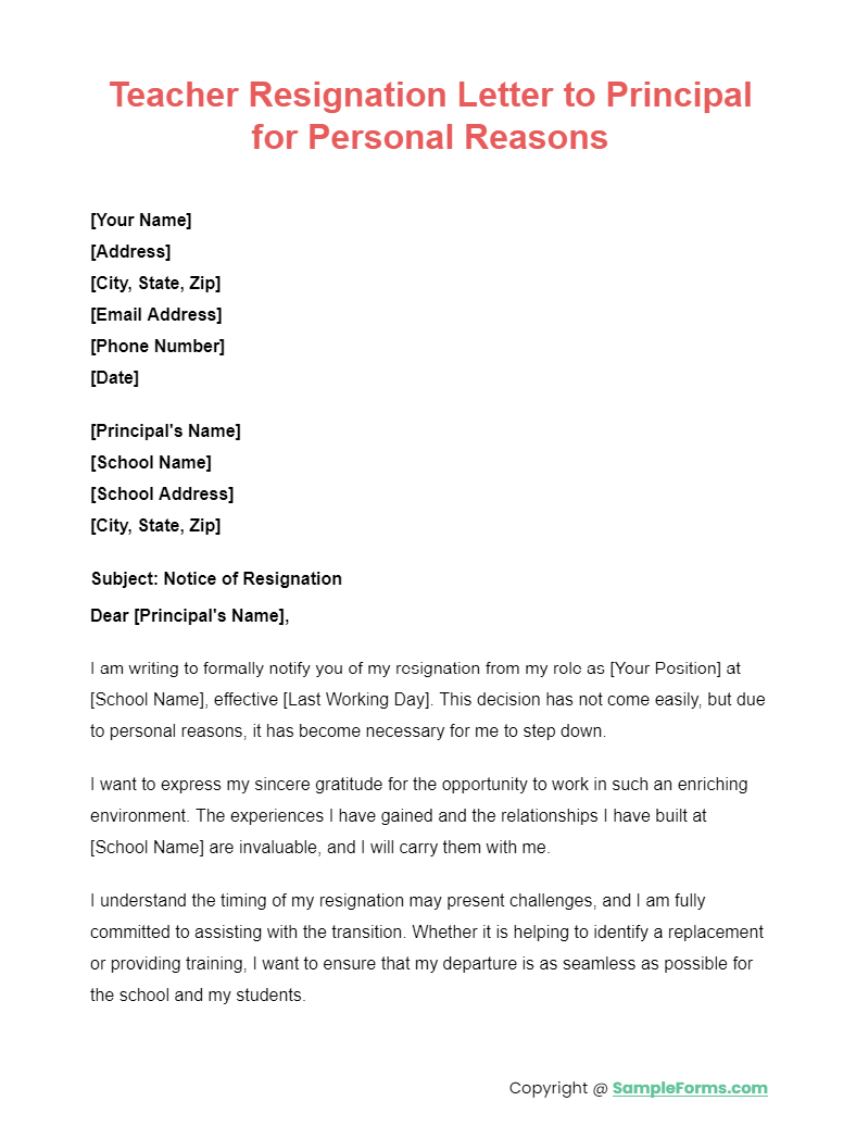 FREE 11+ Teacher Resignation Letter Samples, PDF, MS Word, Google Docs