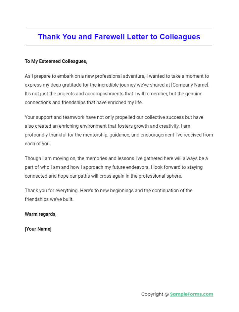 FREE 9+ Farewell Letter to Colleagues Samples, PDF, MS Word, Google Docs