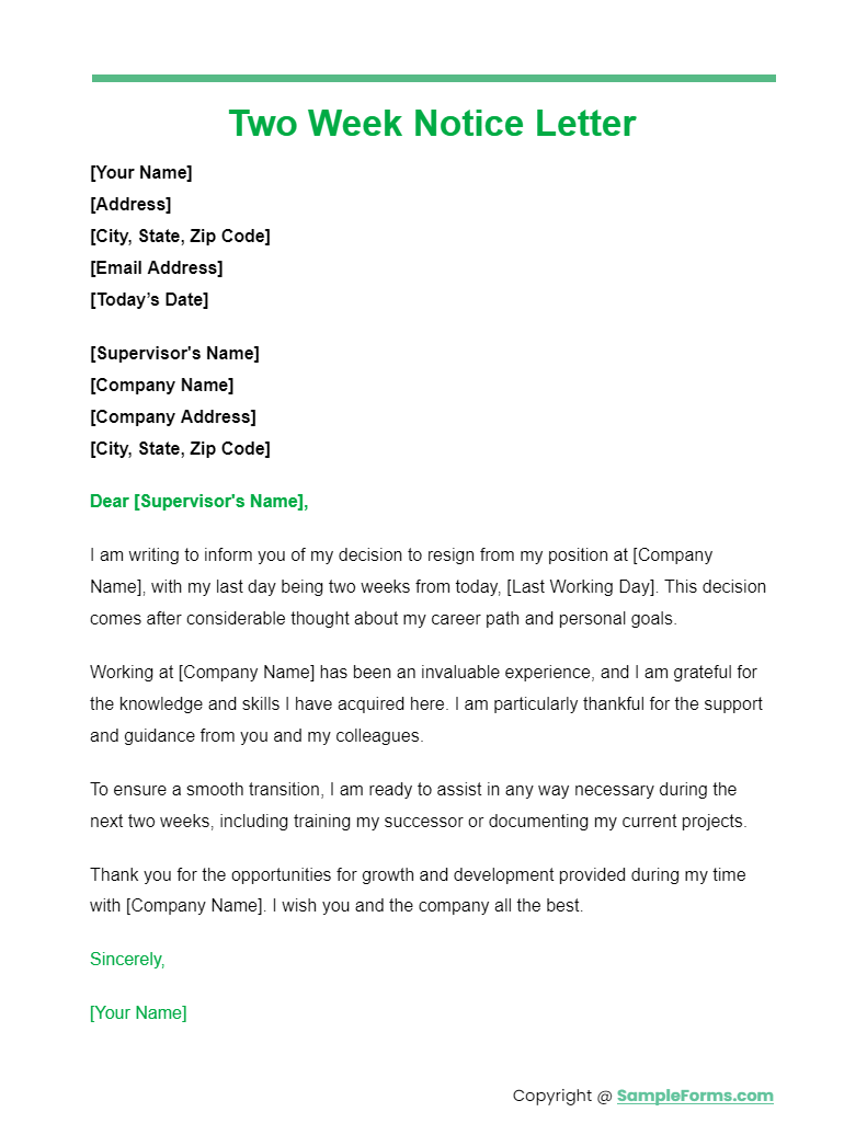 FREE 10+ 2 Week Notice Letter Samples, PDF, MS Word, Google Docs