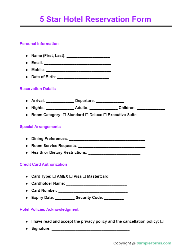 FREE 14+ Hotel Reservation Form Sample PDF, MS Word, Google Docs, Excel