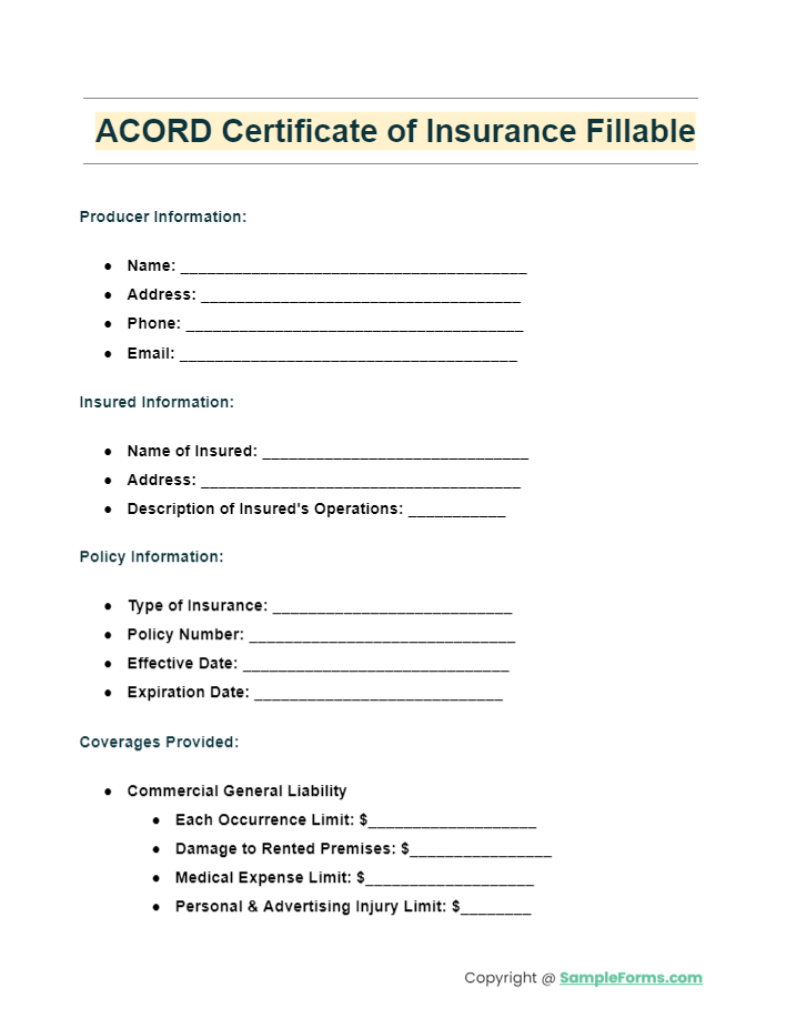 FREE 10+ Certificate of Liability Insurance Form Samples, PDF, MS Word ...