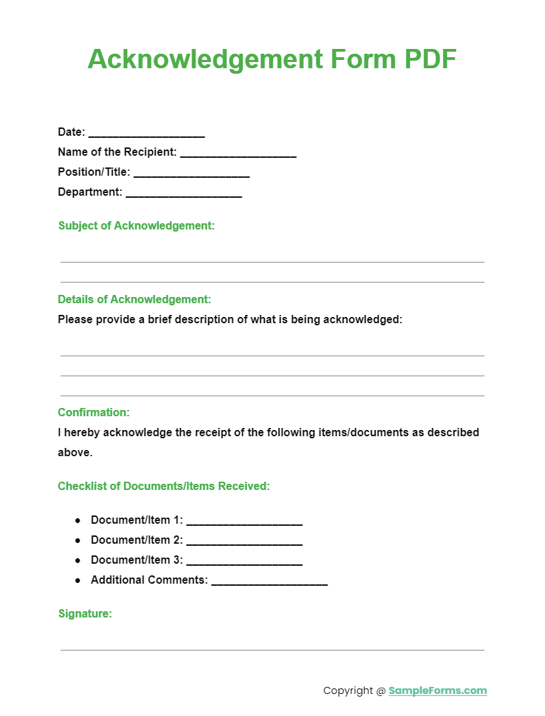 FREE 56+ Acknowledgement Form Samples, PDF, MS Word, Google Docs, Excel