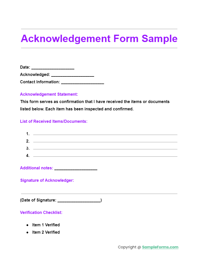 FREE 56+ Acknowledgement Form Samples, PDF, MS Word, Google Docs, Excel