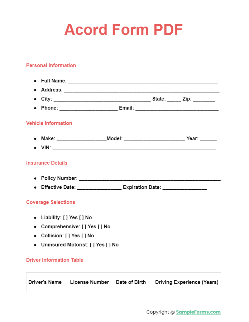 FREE 13+ Acord Form Samples, PDF, MS Word, Google Docs