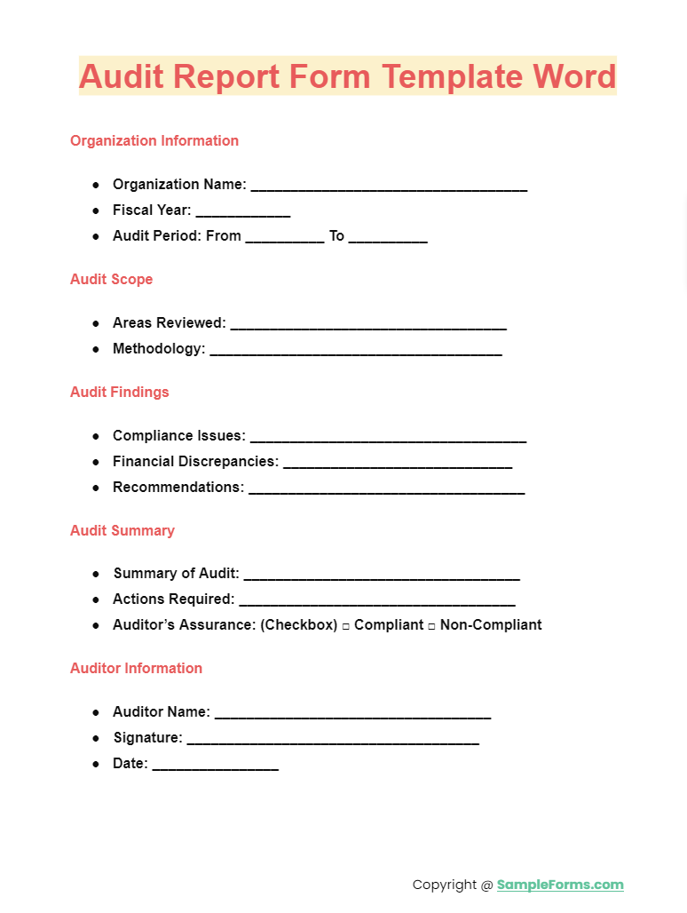 FREE 12+ Audit Report Form Samples, PDF, MS Word, Google Docs