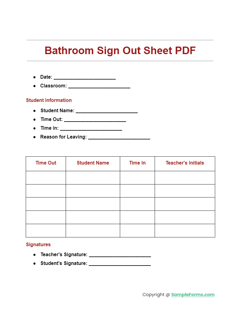 FREE 11+ Bathroom Sign Out Sheet Samples, PDF, MS Word, Google Docs