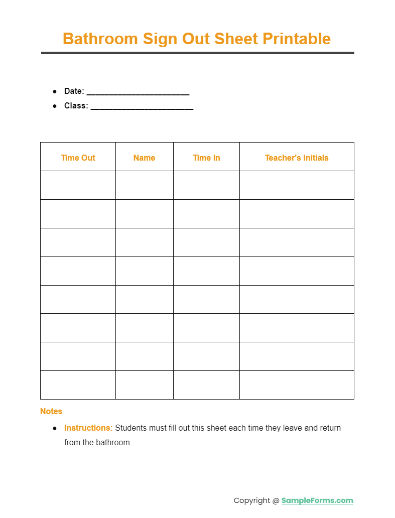 FREE 11+ Bathroom Sign Out Sheet Samples, PDF, MS Word, Google Docs