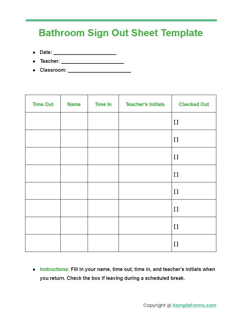 FREE 11+ Bathroom Sign Out Sheet Samples, PDF, MS Word, Google Docs