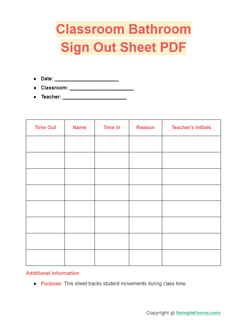 FREE 11+ Bathroom Sign Out Sheet Samples, PDF, MS Word, Google Docs